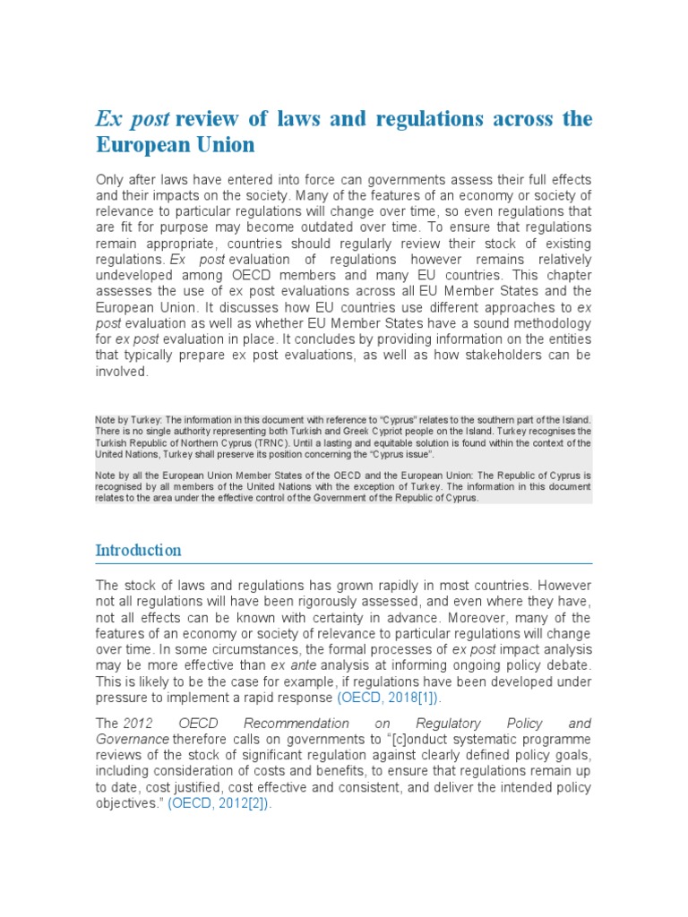 Ex Post Review Of Laws And Regulations Across The European Union PDF