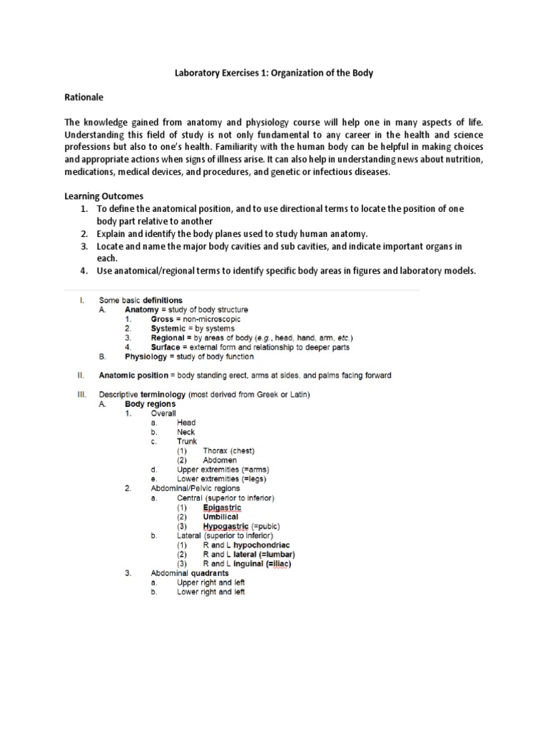 Laboratory Exercises 1 For Ana & Physio | PDF | Science & Mathematics