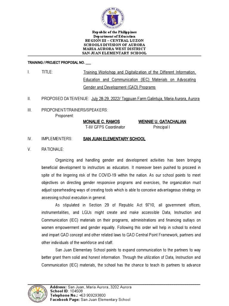 GAD Training Workshop Proposal 2022 | PDF | Educational Technology