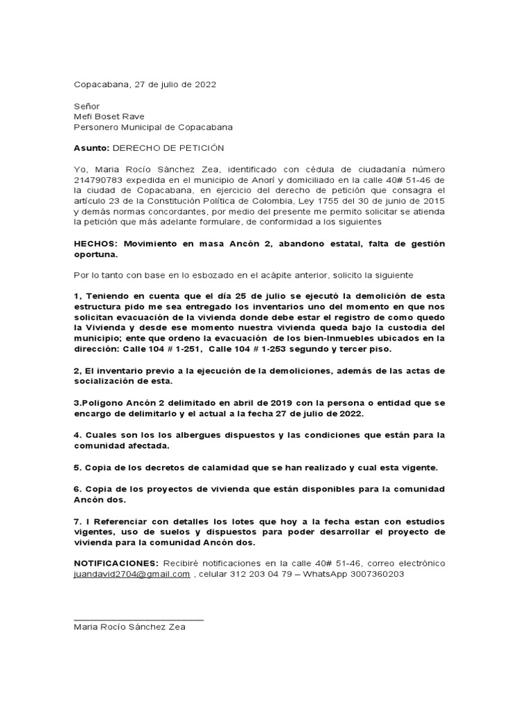 Derecho de Peticion Ancon 2 | PDF