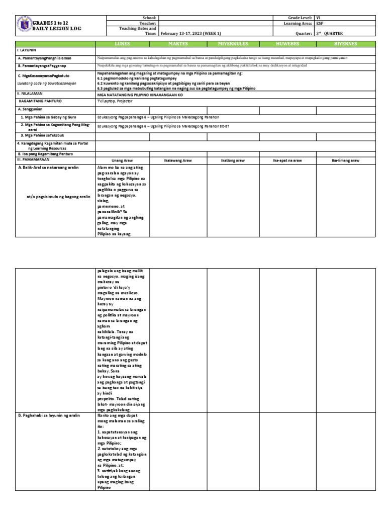 DLL - Esp 6 - Q3 - W1 | PDF
