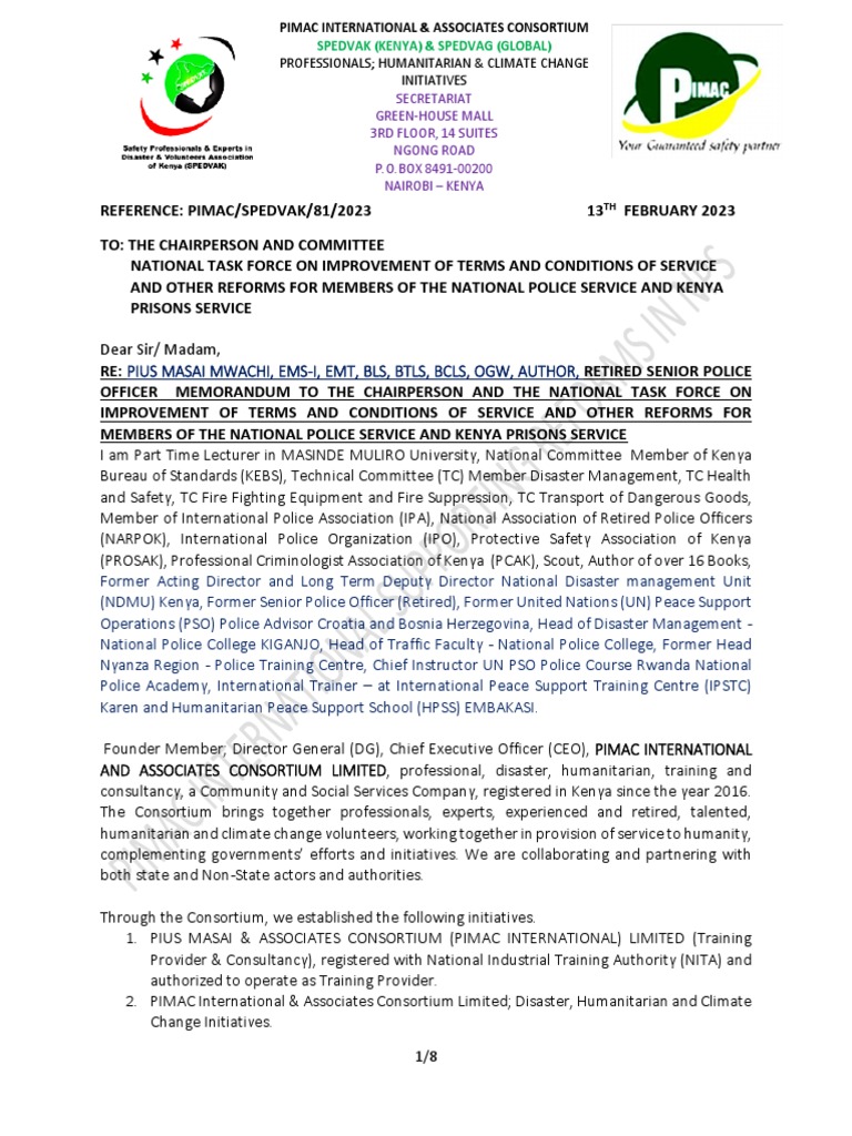 Retired Senior Police Officer Memorandum Ceo and DG Pimac International ...