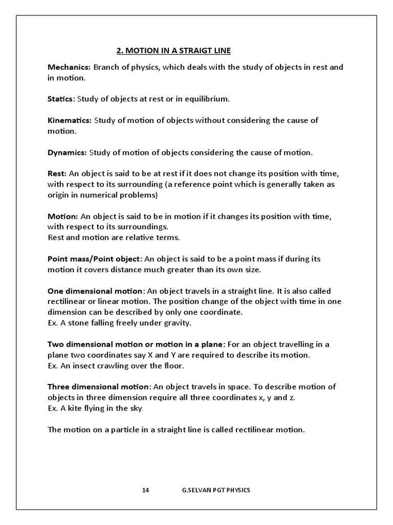 2.motion in A Straight Line | PDF | Acceleration | Velocity