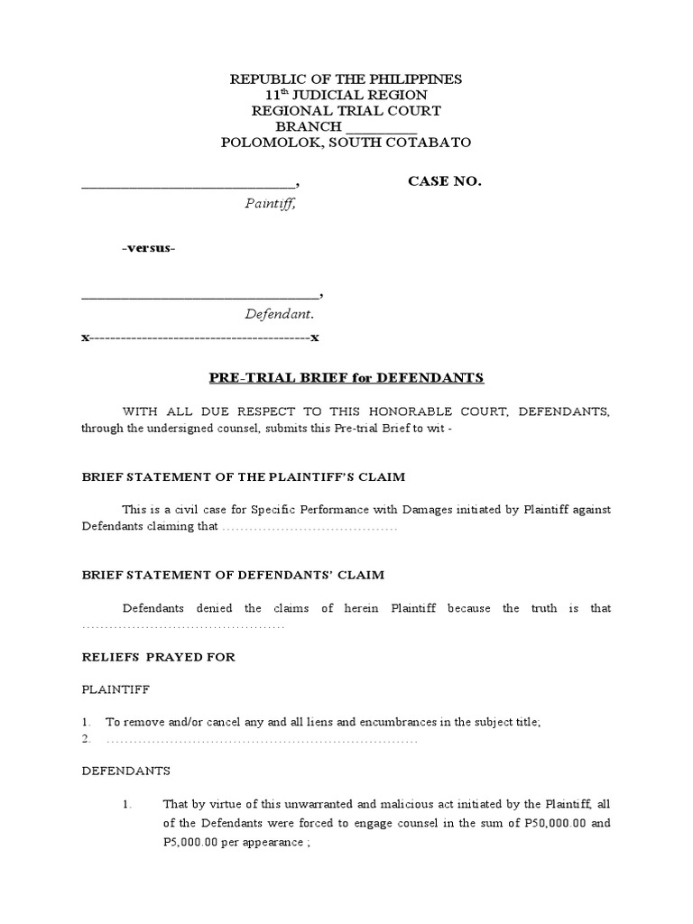 Pre-Trial Brief Following 2019 Rules | PDF | Witness | Lawsuit