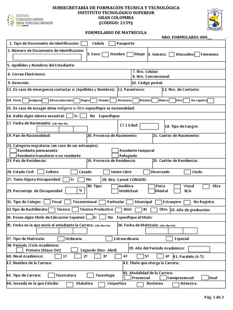 Formulario de Matrícula | PDF | Educación primaria | Educación de la ...