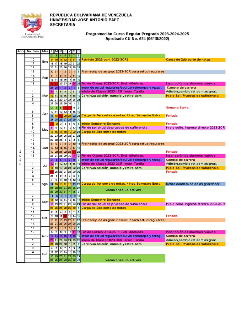 Calendario Académico UJAP 2023-2025 | PDF