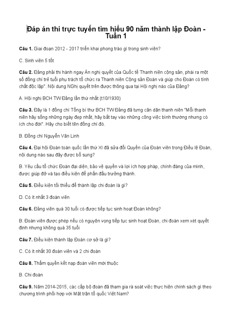 Bo Cau Hoi Cuoc Thi Tim Hieu Truyen Thong Ve Vang Cua Doan | PDF