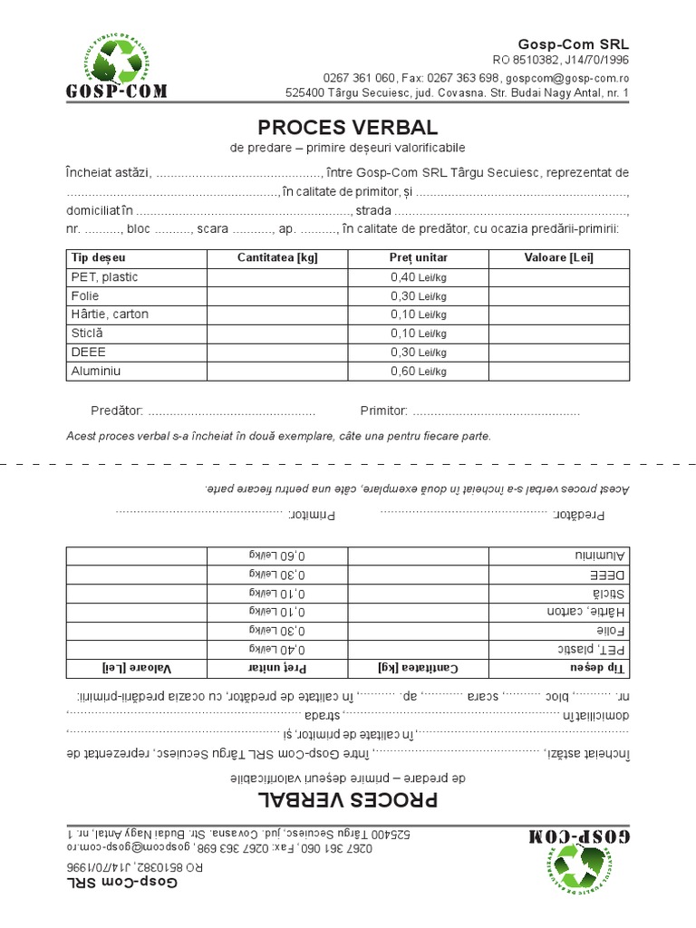 Proces Verbal Deseuri Valorificabile 2 | PDF