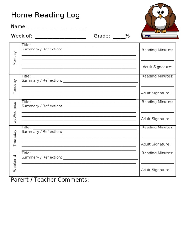 Weekly Home Reading Log Template | PDF | Career & Growth