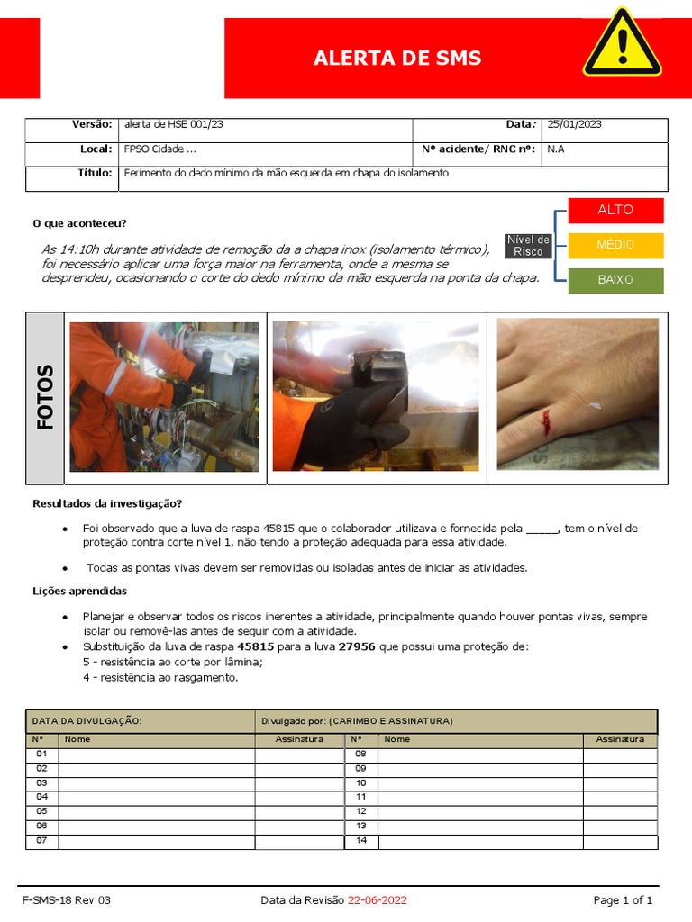 Alerta de Segurança: Ferimento em Trabalho | PDF