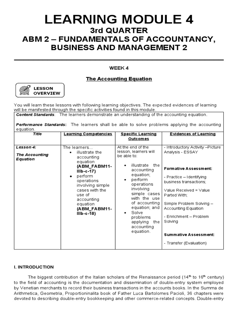 Learning Module 4 Accounting Equation | PDF | Expense | Debits And Credits Learning Module 4 Accounting Equation | PDF | Expense | Debits And Credits