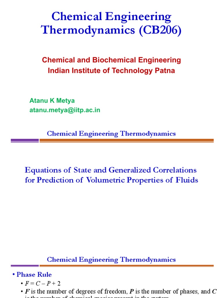 Chemical Engineering Thermodynamics (CB206) : Chemical and Biochemical Engineering Indian ...
