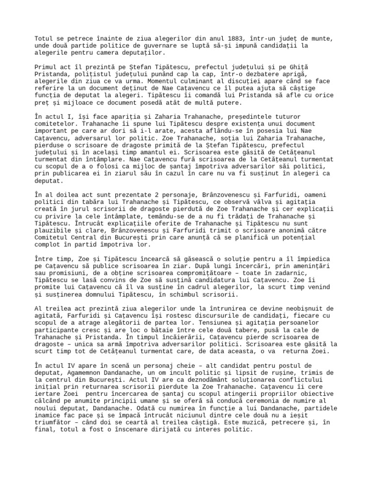 Rezumat O Scrisoare Pierduta | PDF