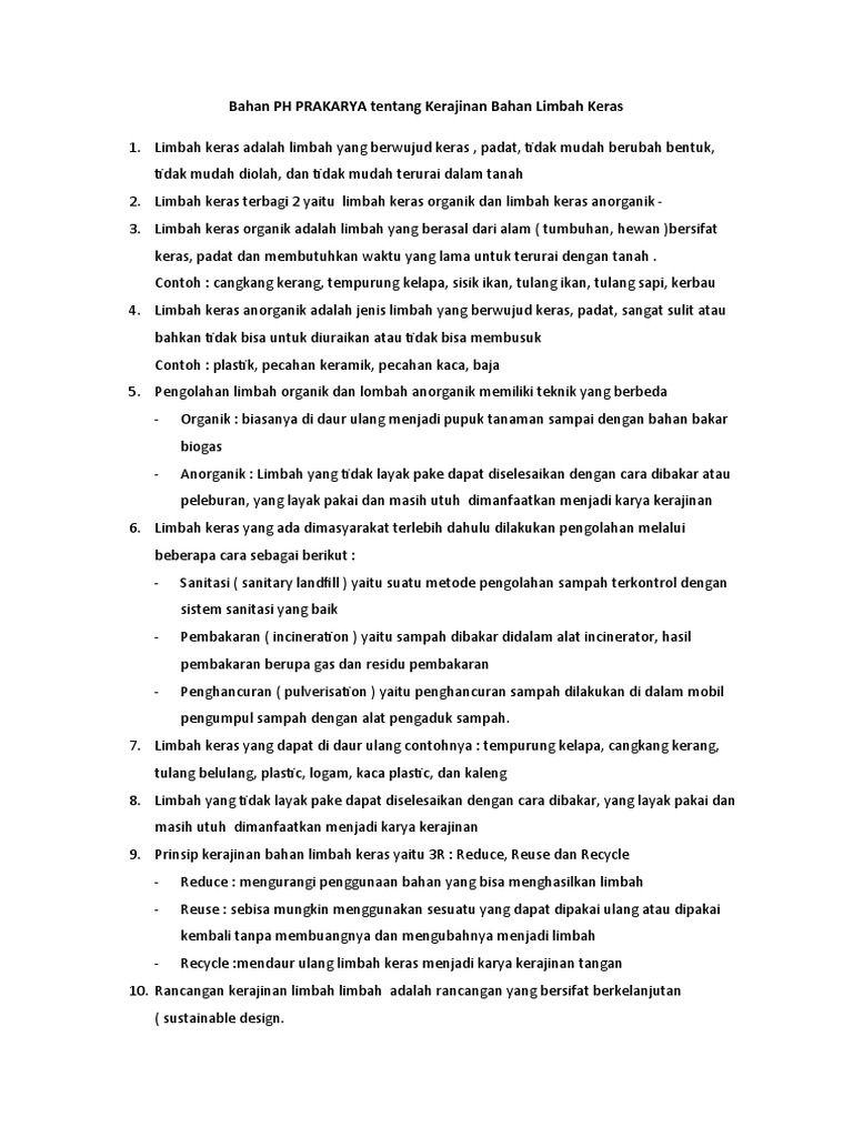 Bahan PH PRAKARYA Tentang Kerajinan Bahan Limbah Keras | PDF