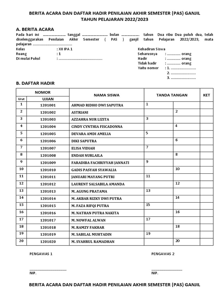Berita Acara & Daftar Hadir Pas 22 | PDF