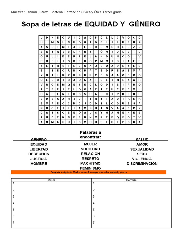 Sopa de Letras de Equidad y Género | PDF | Género | Estudios de género