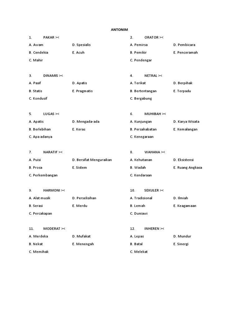 Antonim Dan Sinonim | PDF