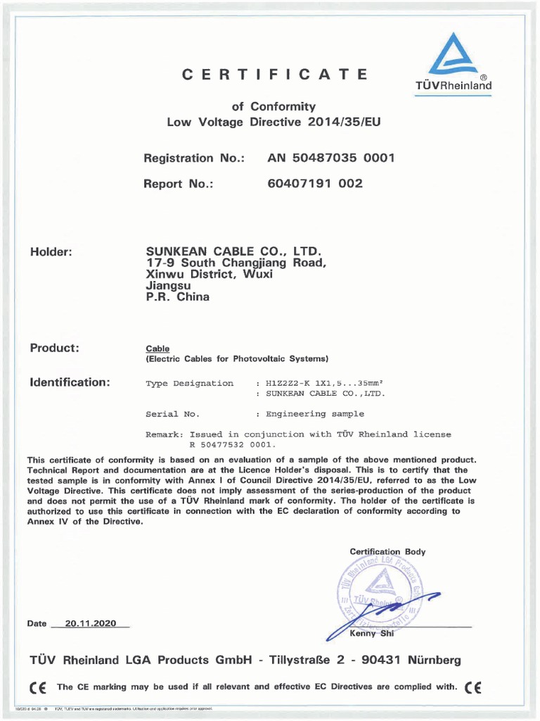 CE Certificate - Cables | PDF