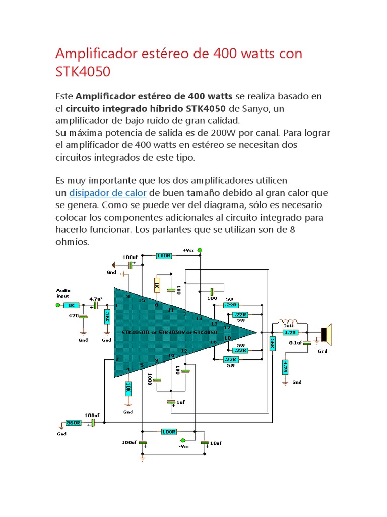 Amplificador estéreo de 400 watts con STK4050 | PDF