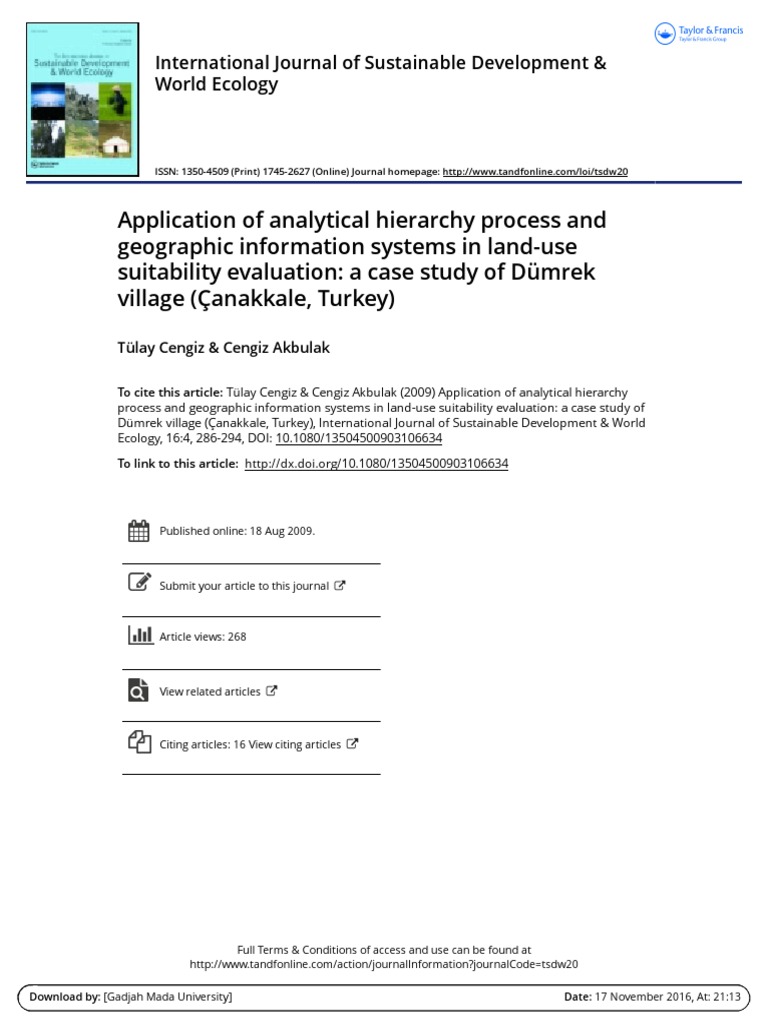 Application of Analytical Hierarchy Process and Geographic Information Systems in Land Use ...