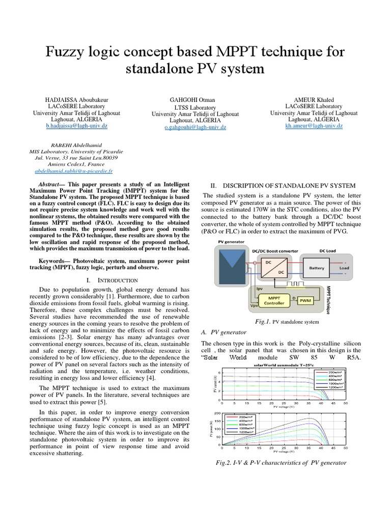 An Evaluation of Fuzzy Logic and Perturb and Observe Maximum Power Point Tracking Techniques for ...