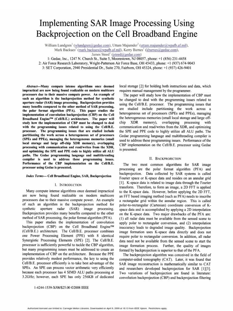Sar Backprojection Cell Download Free Pdf Computing Computer Science