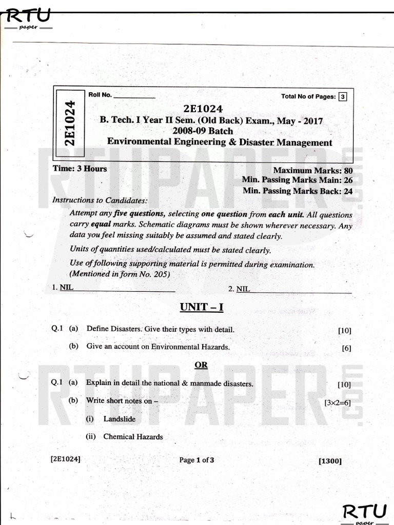 Environmental Engineering Exam Guide | PDF | Emergency Management ...