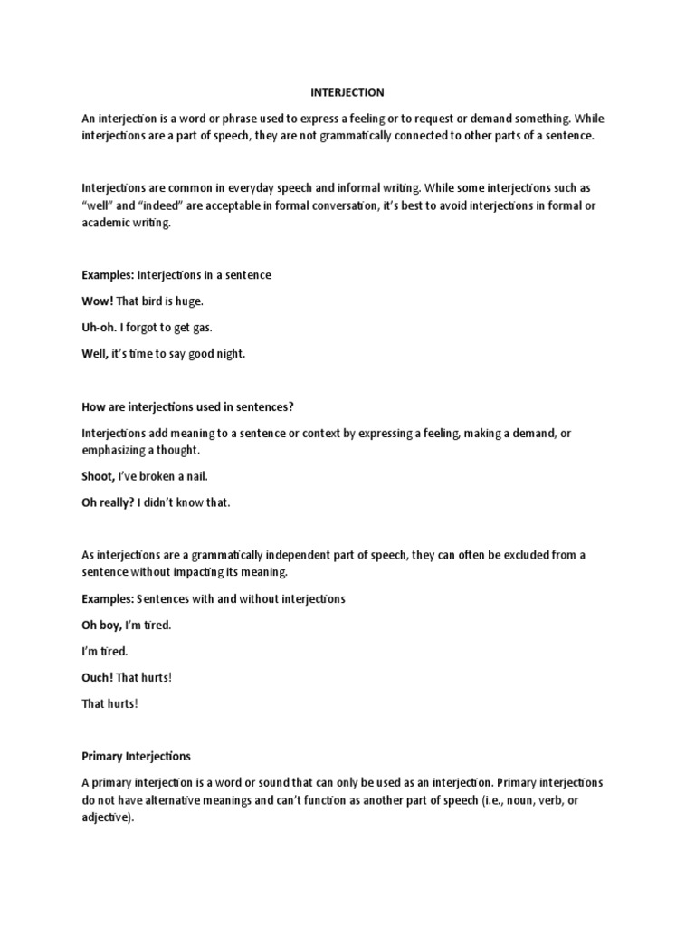 Interjection | PDF
