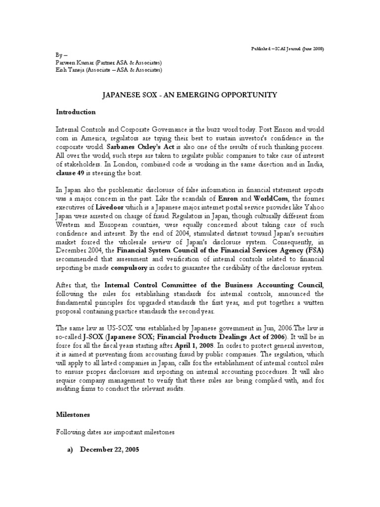 Japanese SOX An Emerging Opportunity | PDF | Sarbanes–Oxley Act ...