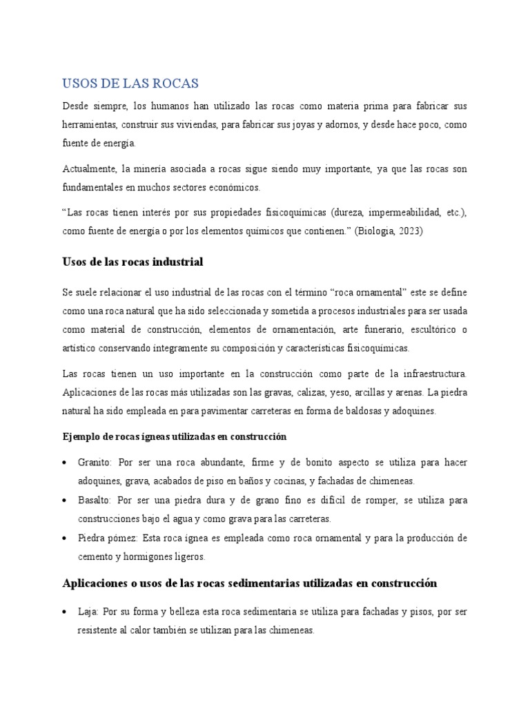 Usos y aplicaciones de las rocas | PDF