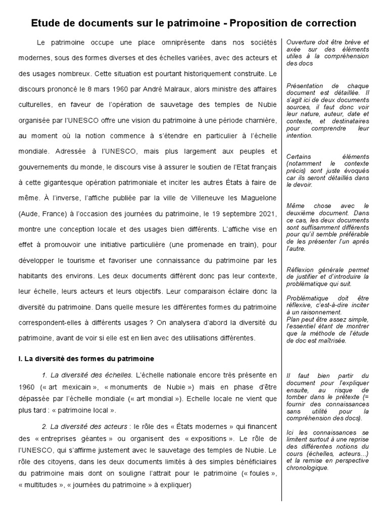 HGGSP - Correction Étude de Doc Patrimoine | PDF HGGSP - Correction Étude de Doc Patrimoine | PDF