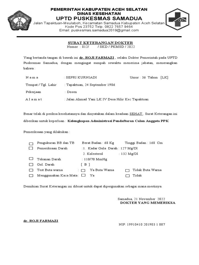 Surat Sehat Untuk Kip | PDF