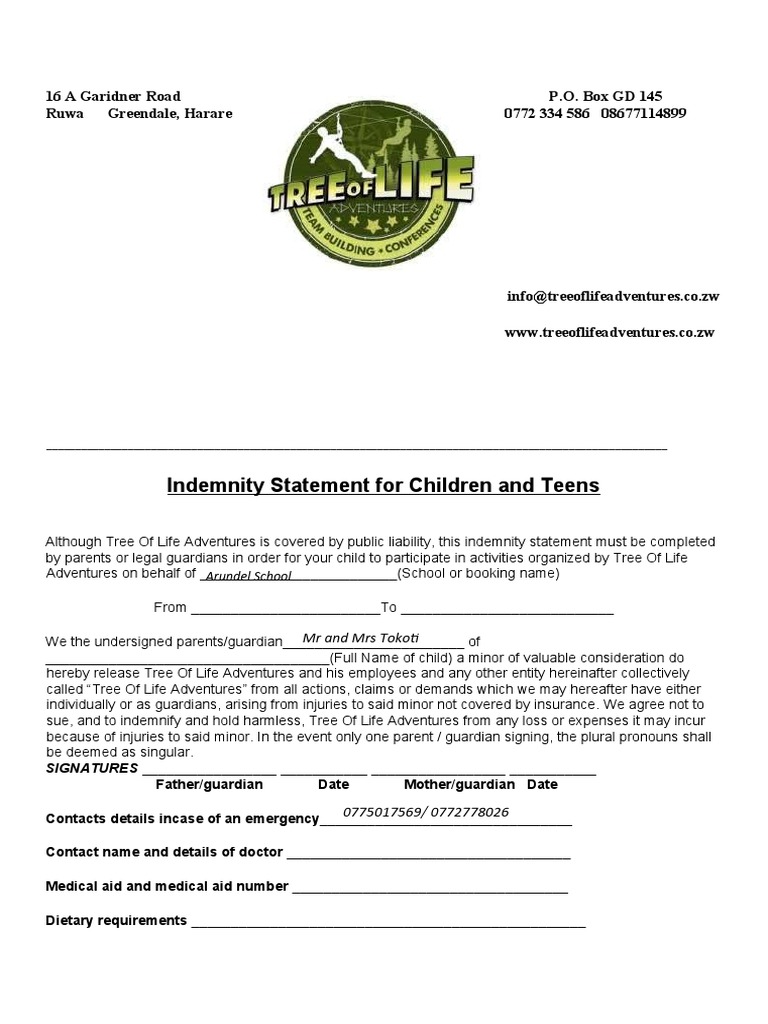 Idemity Form | PDF | Indemnity | Justice