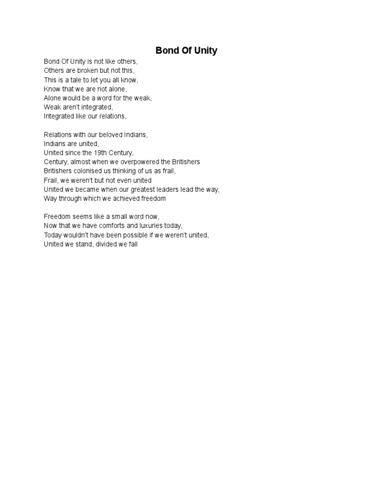 Karnika Gaira XI E Bond of Unity Poem Kalantarart | PDF