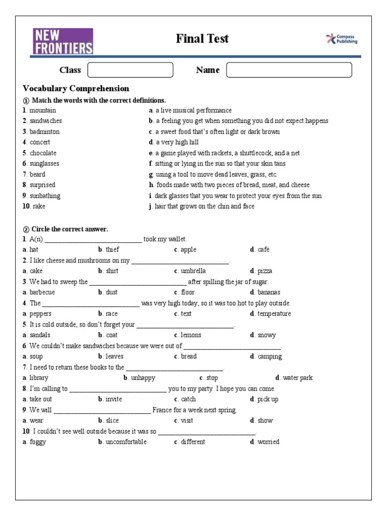 New Frontiers 1 Final Test | PDF