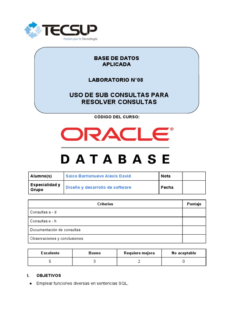 Lab 08 | PDF | SQL | Bases de datos