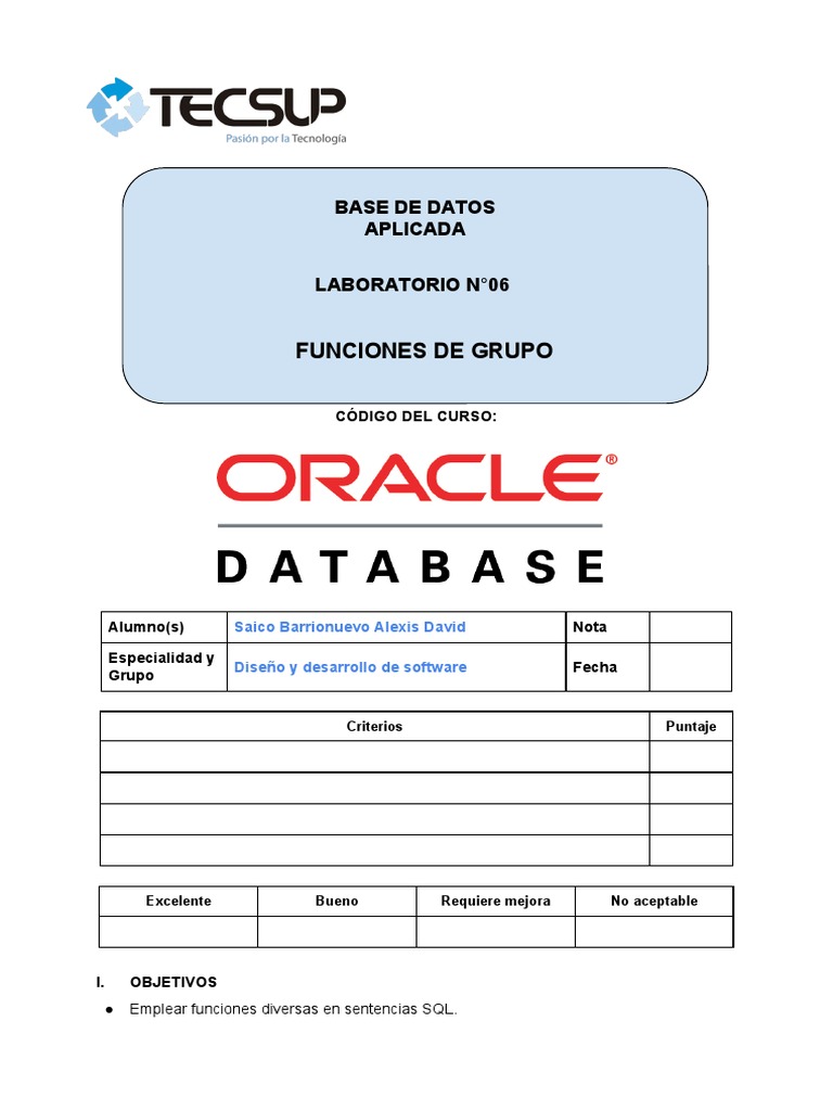 Lab 6 - Funciones de Grupo | PDF