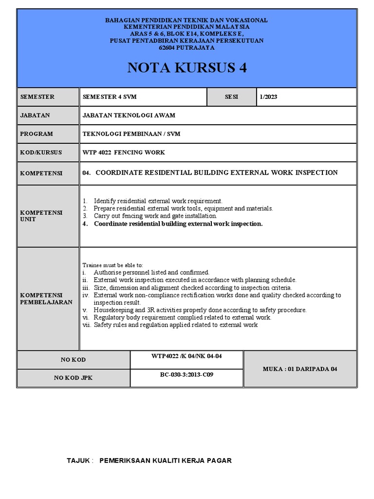 Nota Kursus Fencing K4 | PDF