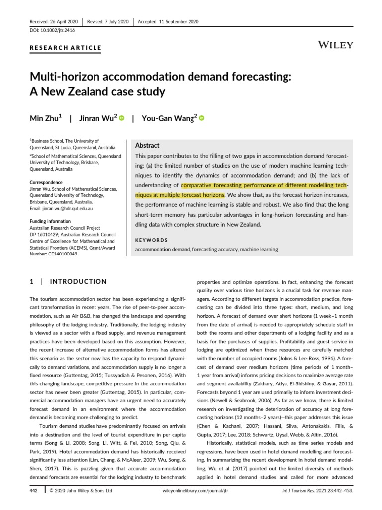 Multi-Horizon Accommodation Demand Forecasting A New Zealand Case Study ...