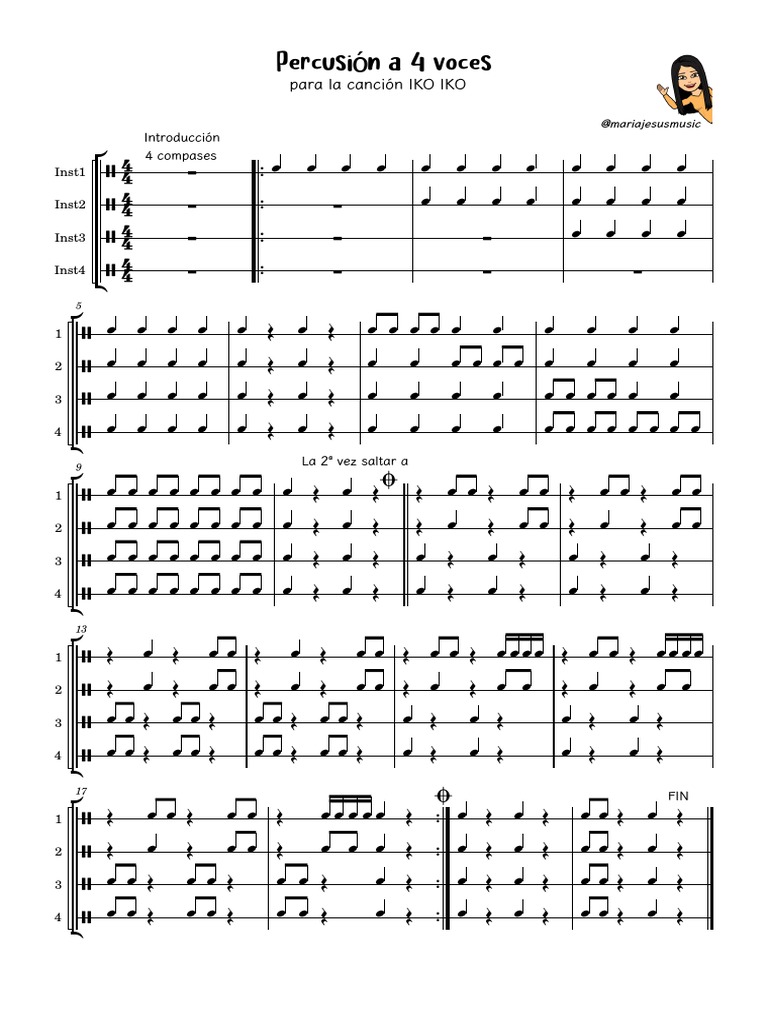 4 - Percusion A 4 Voces Iko Iko | PDF