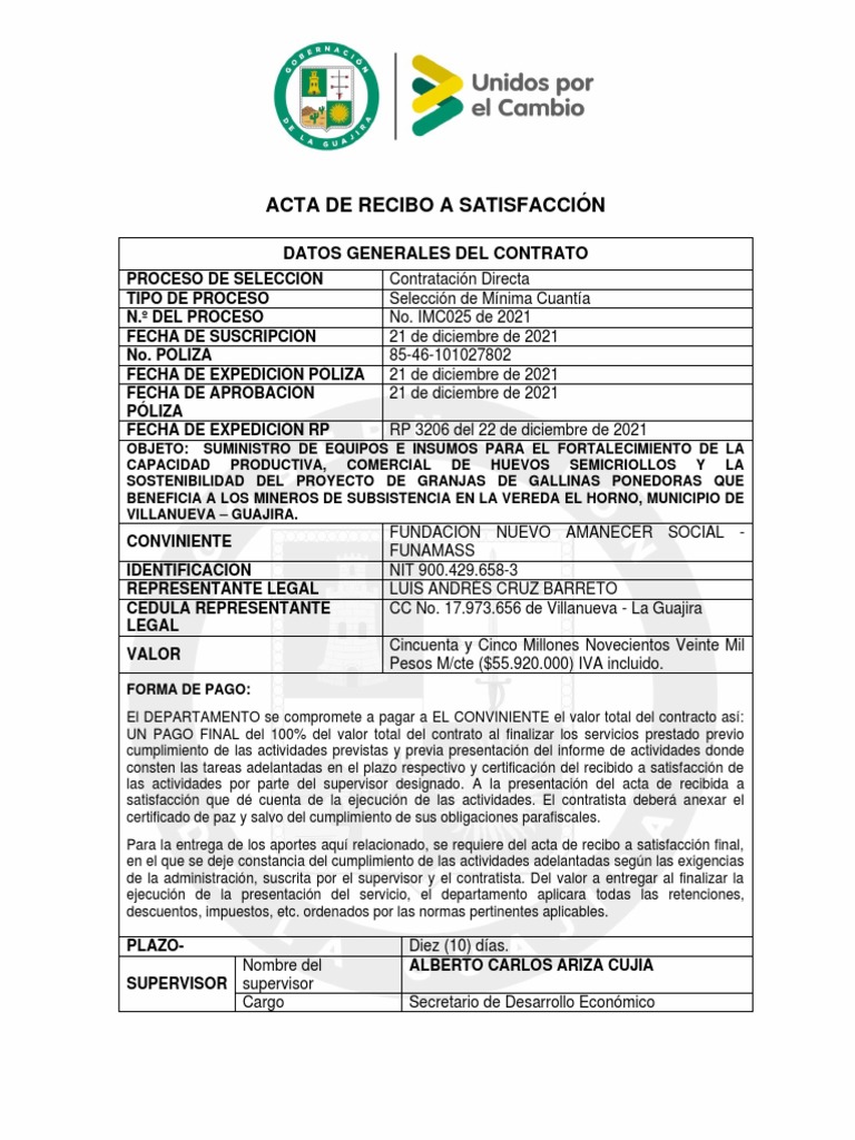 Acta De Recibo Parcial De Obra