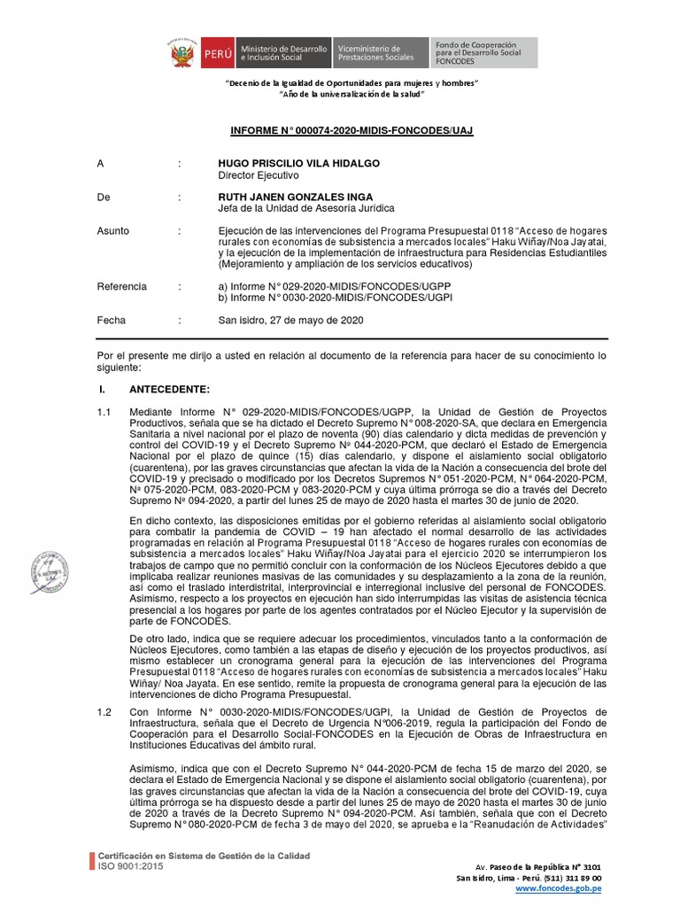 Informe #000074-2020-Midis-Foncodes-Uaj | PDF