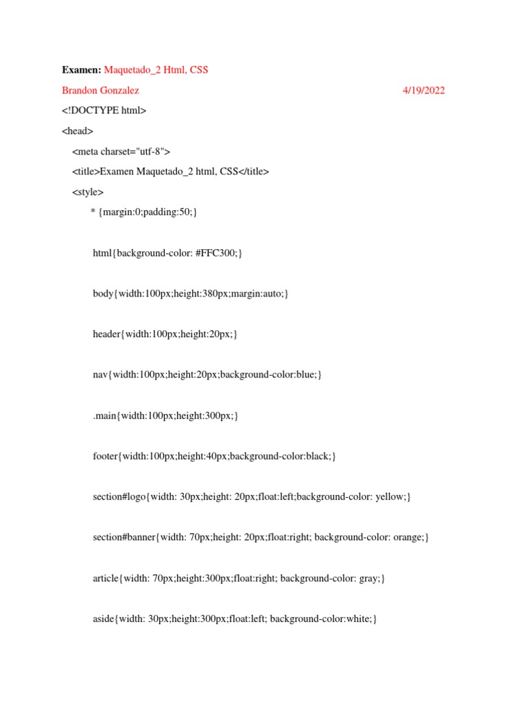 Examen Maquetado - 2 HTML CSS | PDF