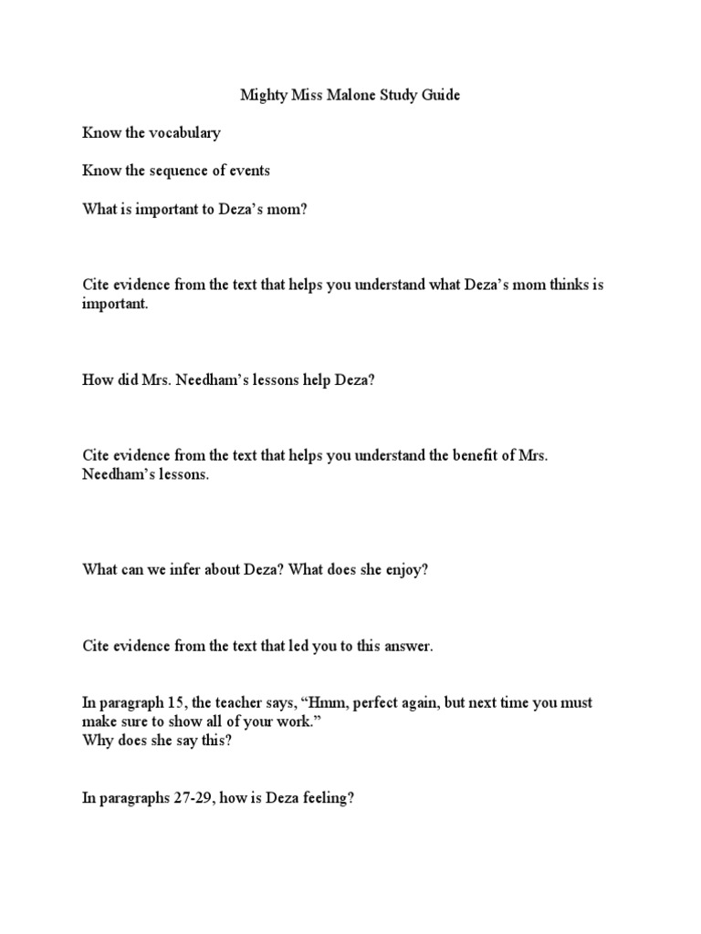 Mighty Miss Malone Study Guide | PDF