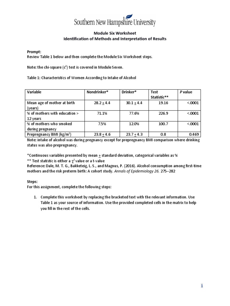 Ihp 340 Module Six Worksheet Pdf P Value Student S T Test
