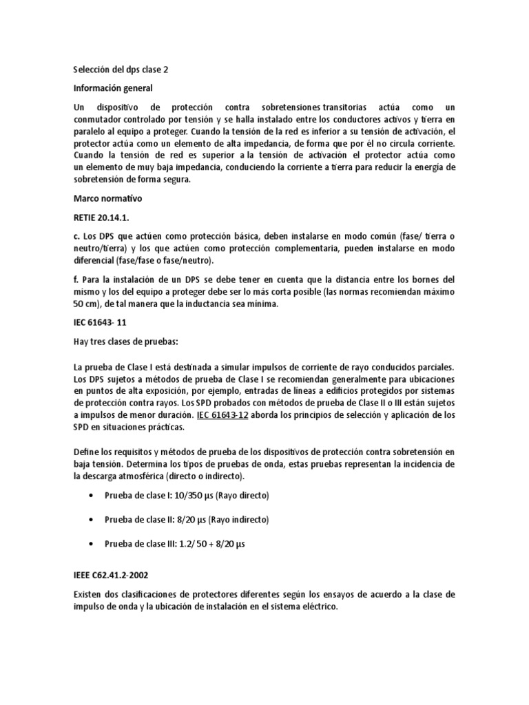 Selección de DPS Clase 2 Trifásico | PDF | Corriente eléctrica | Relámpago