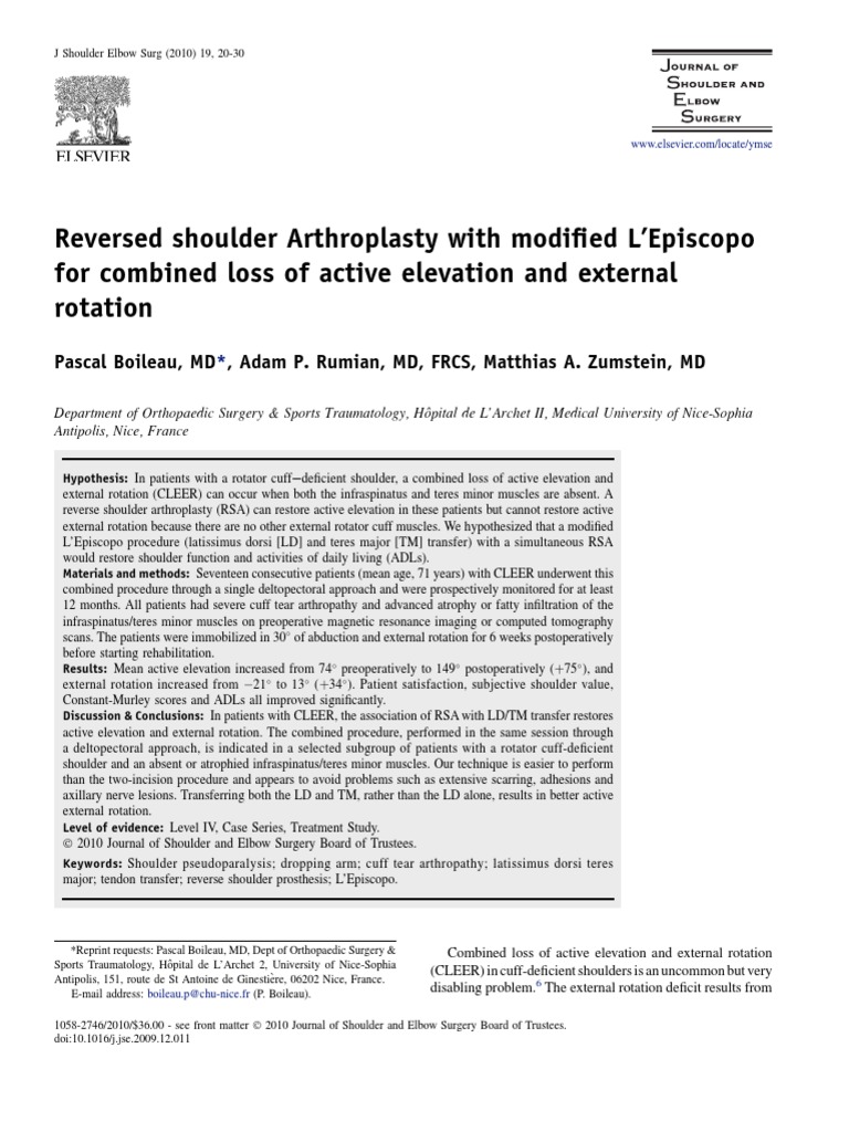 L'episcopo en Artroplastia Invertida | PDF | Shoulder | Anatomy