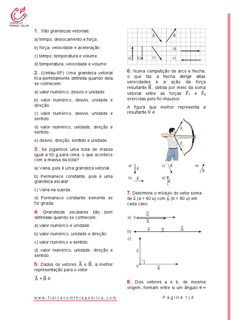 Lista 01 - Vetores | PDF | Vetor euclidiano | Física