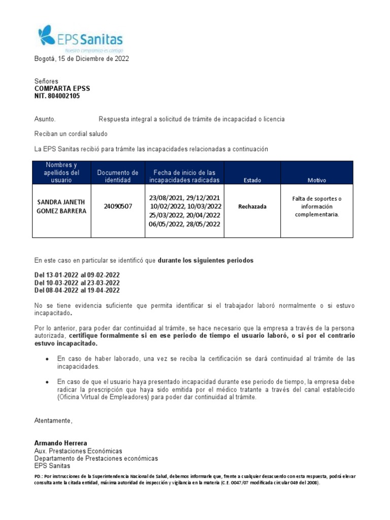 Carta Periodo Descubierto | PDF