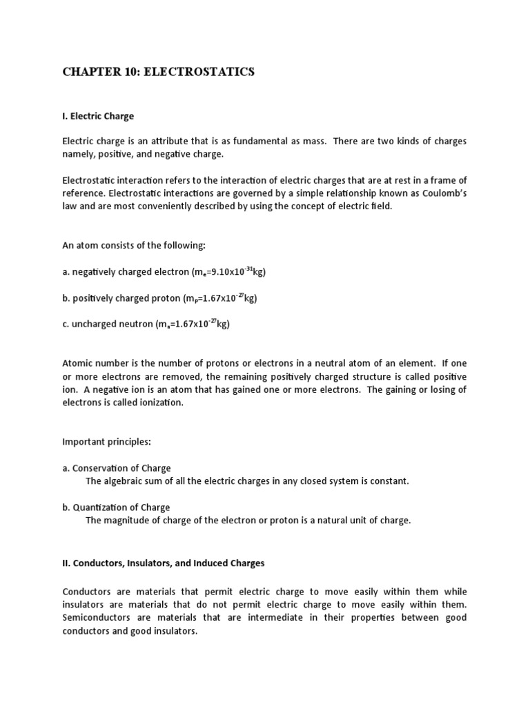Class 11 Electrostatics Overview | PDF | Electric Charge | Electrostatics